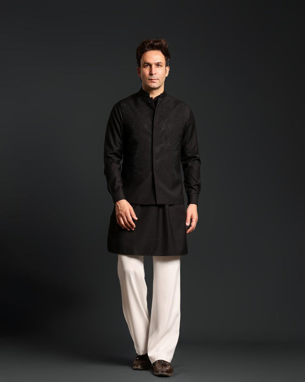 BLACK NEHRU JACKET KURTA SET – Linebyshamimkhan